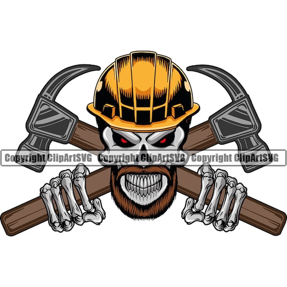 Construction Skull Skeleton Hard Hat Helmet Worker Hammer Tool | Etsy