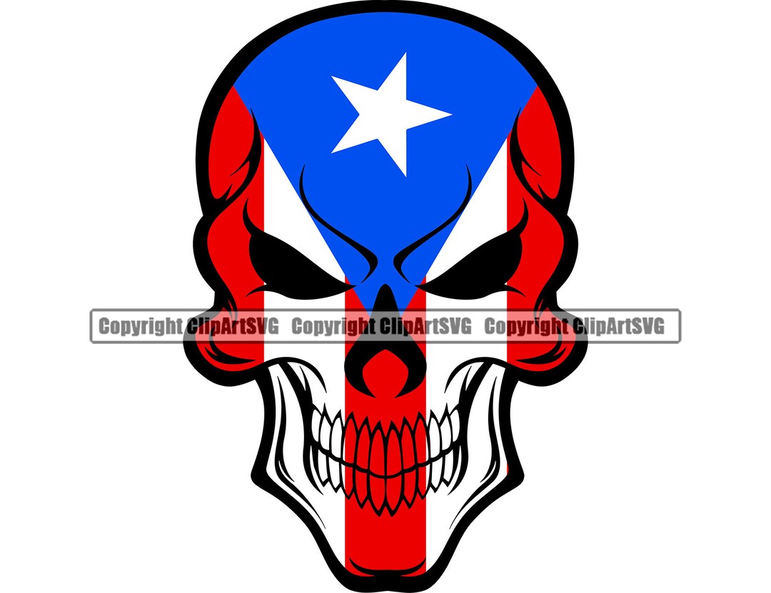 Puerto Rico Rican Grinning Skull Flag Country World Nation Sign Symbol ...
