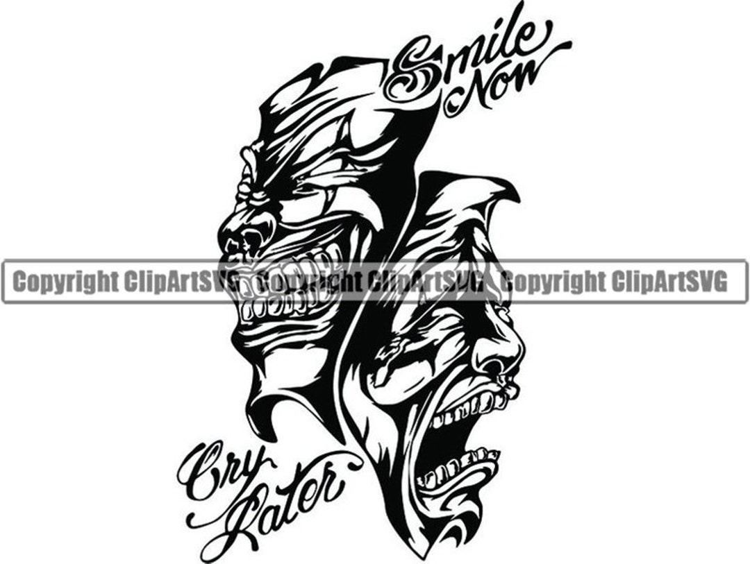 Happy Sad Masks #12 Smile Now Cry Later Clown Face Gangster Biker Thug ...
