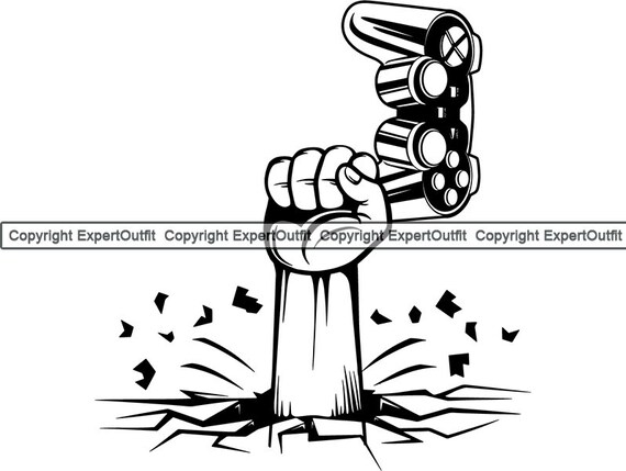 Hand Holding Video Game Controller Breaking Break Floor Wall | Etsy