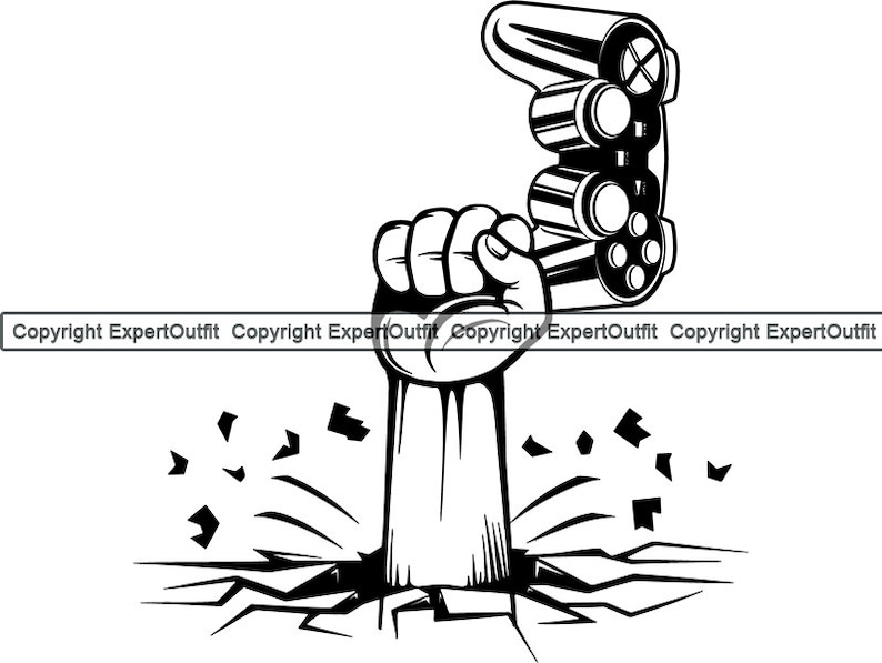 Hand Holding Video Game Controller Breaking Break Floor Wall | Etsy