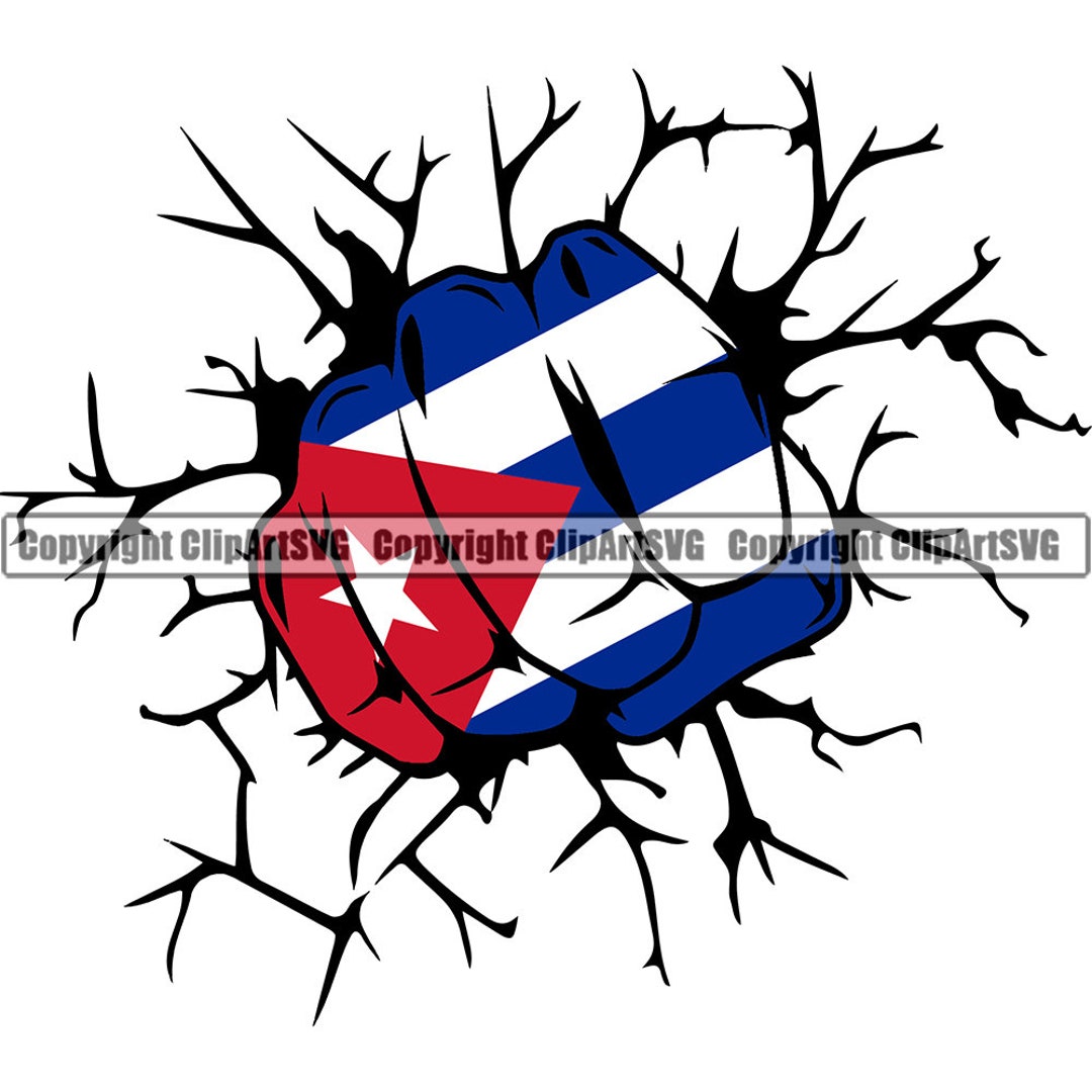 Cuba Cuban Hand Fist Punch Break Wall Flag Country World Nation Map ...