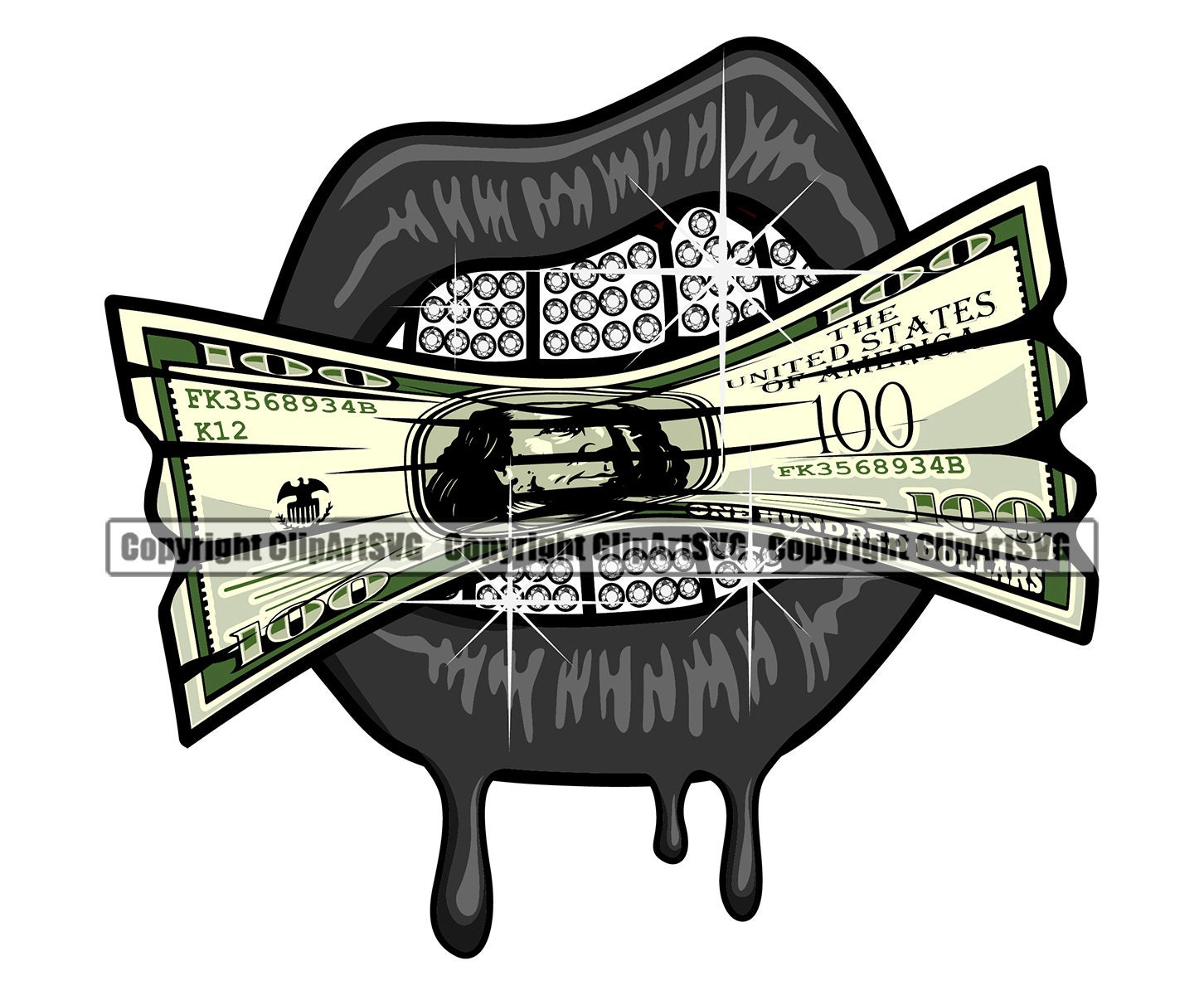 Lips Diamond Teeth Money Drip Cash 100 Dollar Bill Mouth Mask | Etsy
