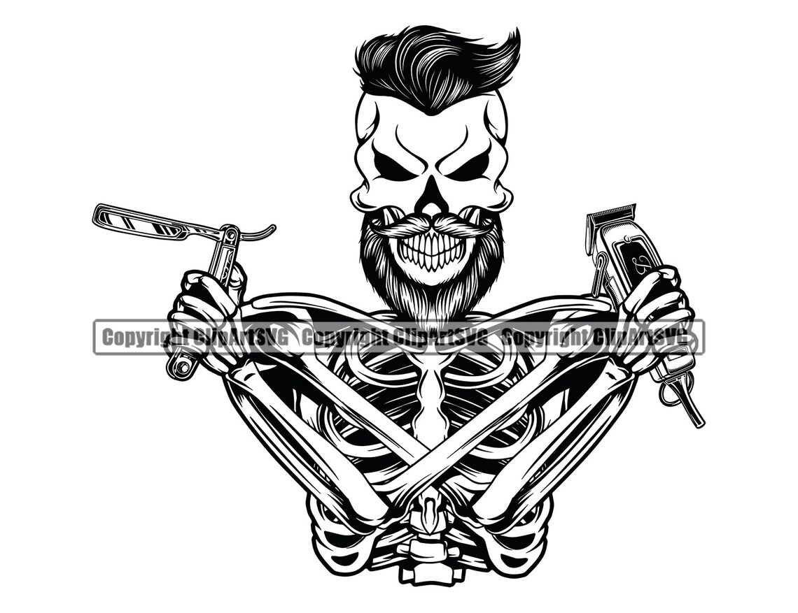 Skull Skeleton Clipper Razor Barber Shop Barbershop Pole Salon - Etsy