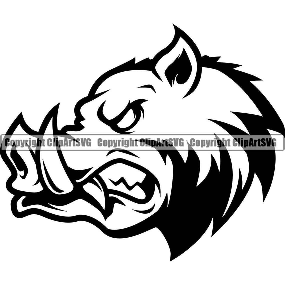 Boar Wild Hog Pig Razorback Head Animal Angry Cartoon College High ...