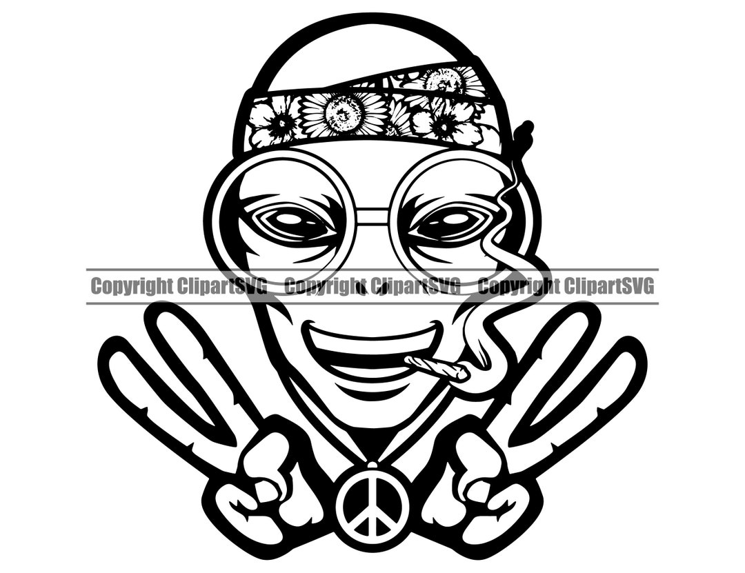 Alien Hippy Peace Sign Marijuana Weed Pot Joint Blunt Leaf Smoke ...