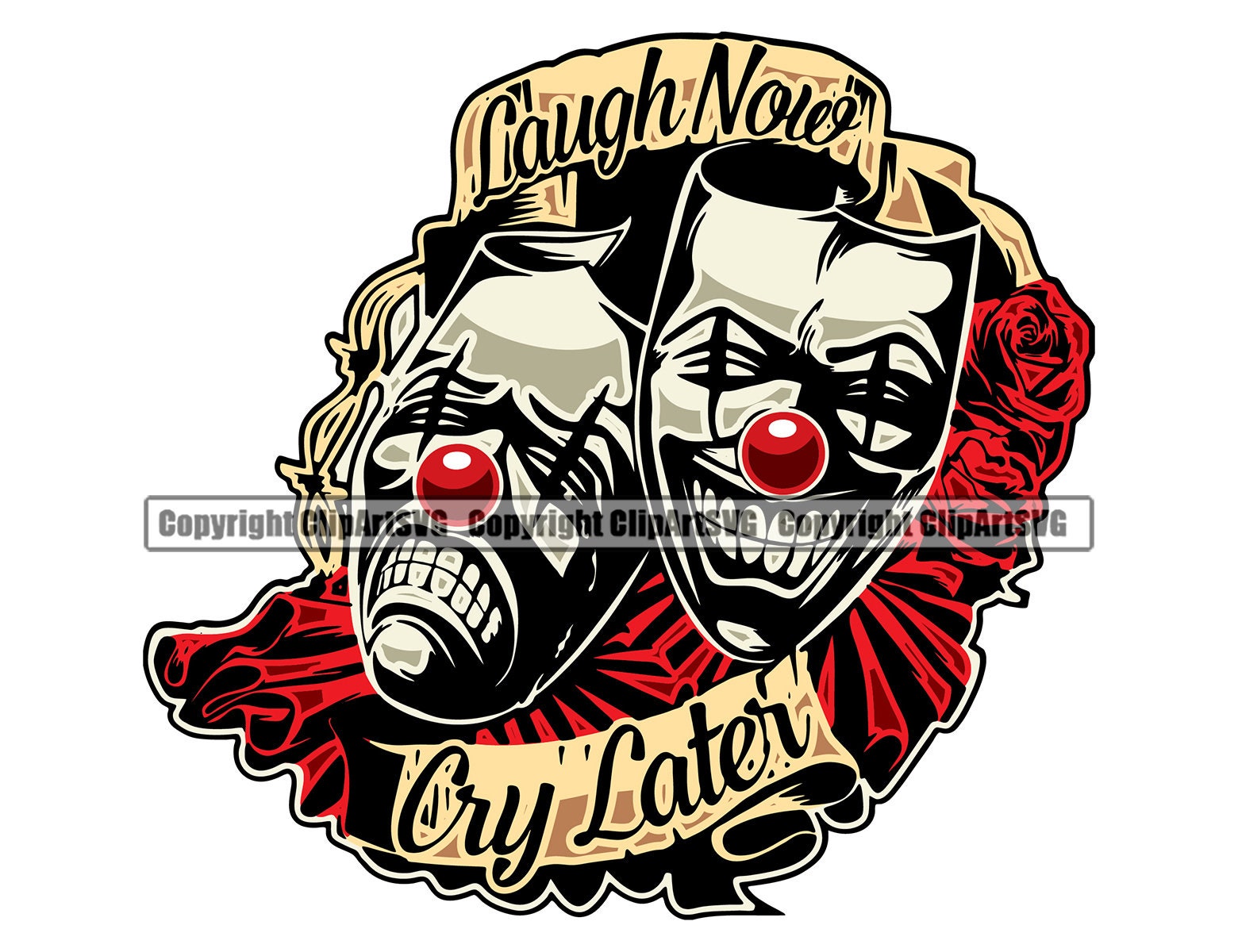 Happy Sad Masks Laugh Now Cry Later Clown Face Gangster Biker Etsy