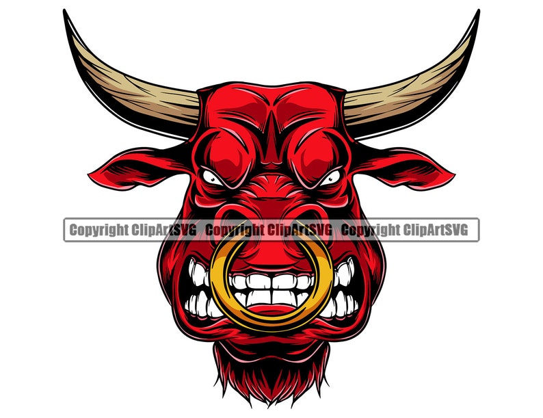 Bull Angry Growling Steer Head Face Nose Ring Cowboy Western Animal ...