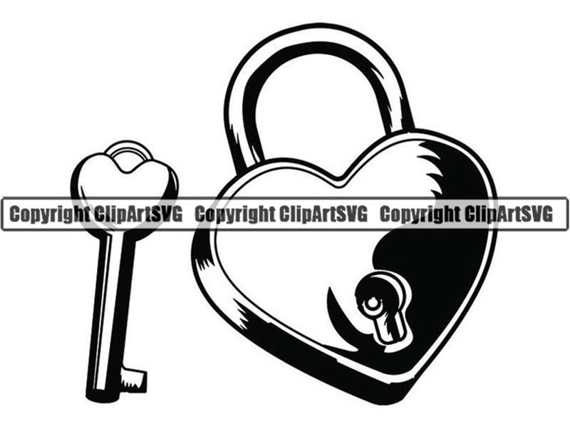 Heart Lock And Key Outline
