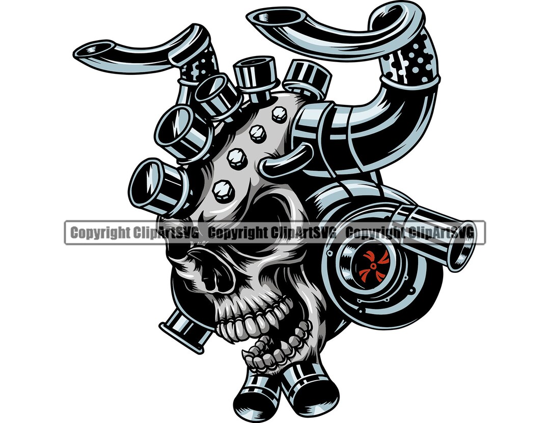 Chrome Skull Turbo Charger Engine Piston Motorcycle Car Repair Shop ...