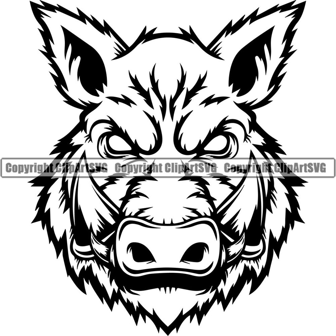 Boar Wild Hog Pig Razorback Head Animal Angry Cartoon College - Etsy ...