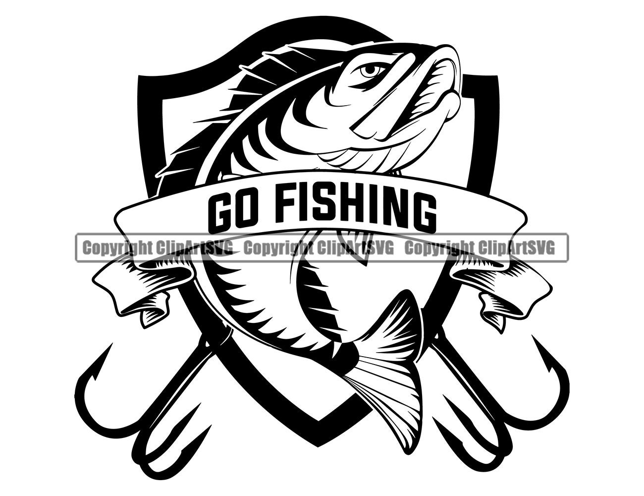 Bass Fishing Logo Fish Pole Fresh Salt Water Lake River Ocean Deep Sea ...