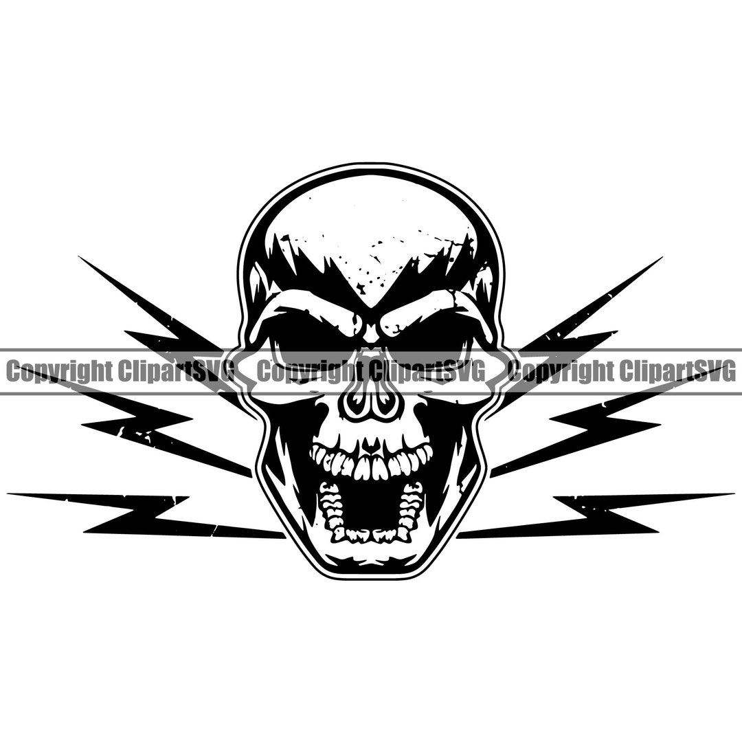 Skull Lightning Bolt Crazy Dead Head Face Evil Kill Killer Tattoo Devil ...