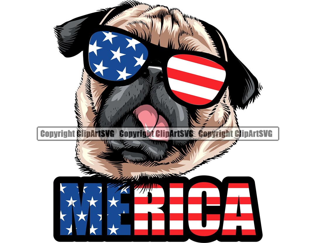 Pug Dog USA Flag Sunglasses Merica America American Breed Puppy Pup Pet ...