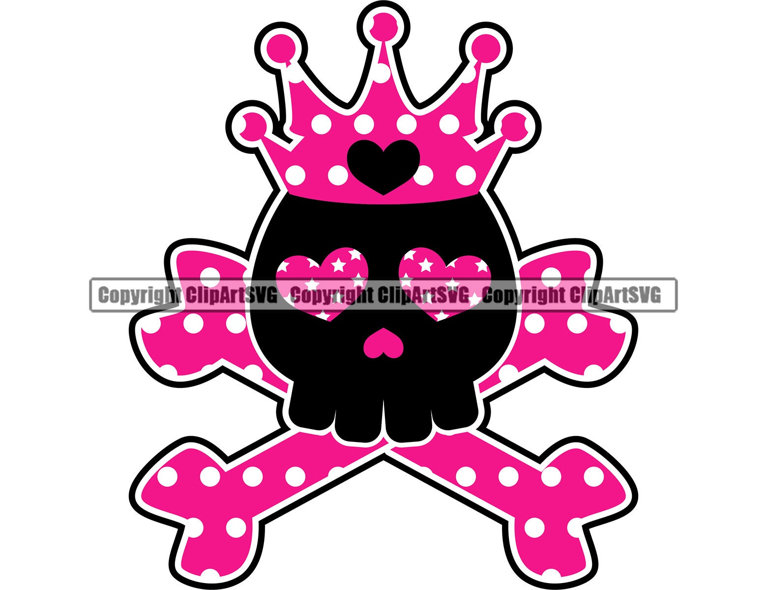 Female Girl Skull Crossbones Crown Queen Heart Love Evil Head Tattoo ...