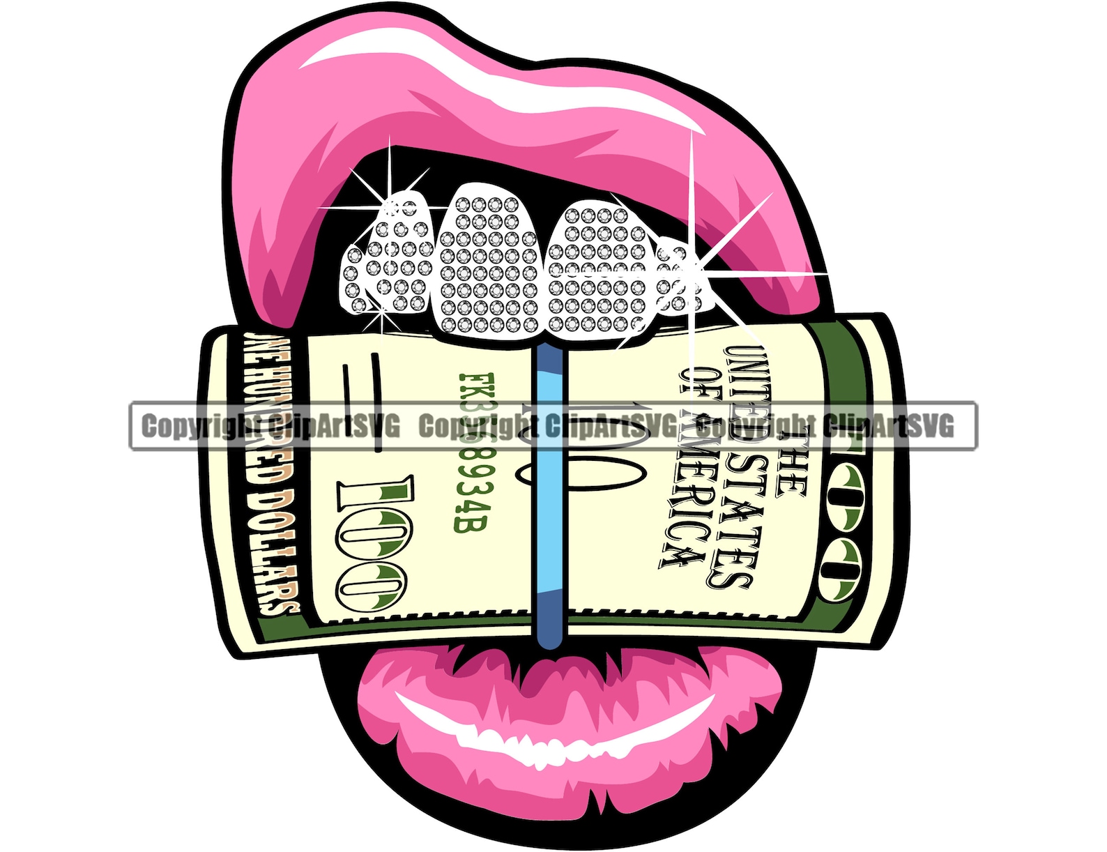 Lips Bite Money Drip Cash 100 Dollar Bill Gold Teeth Mouth | Etsy