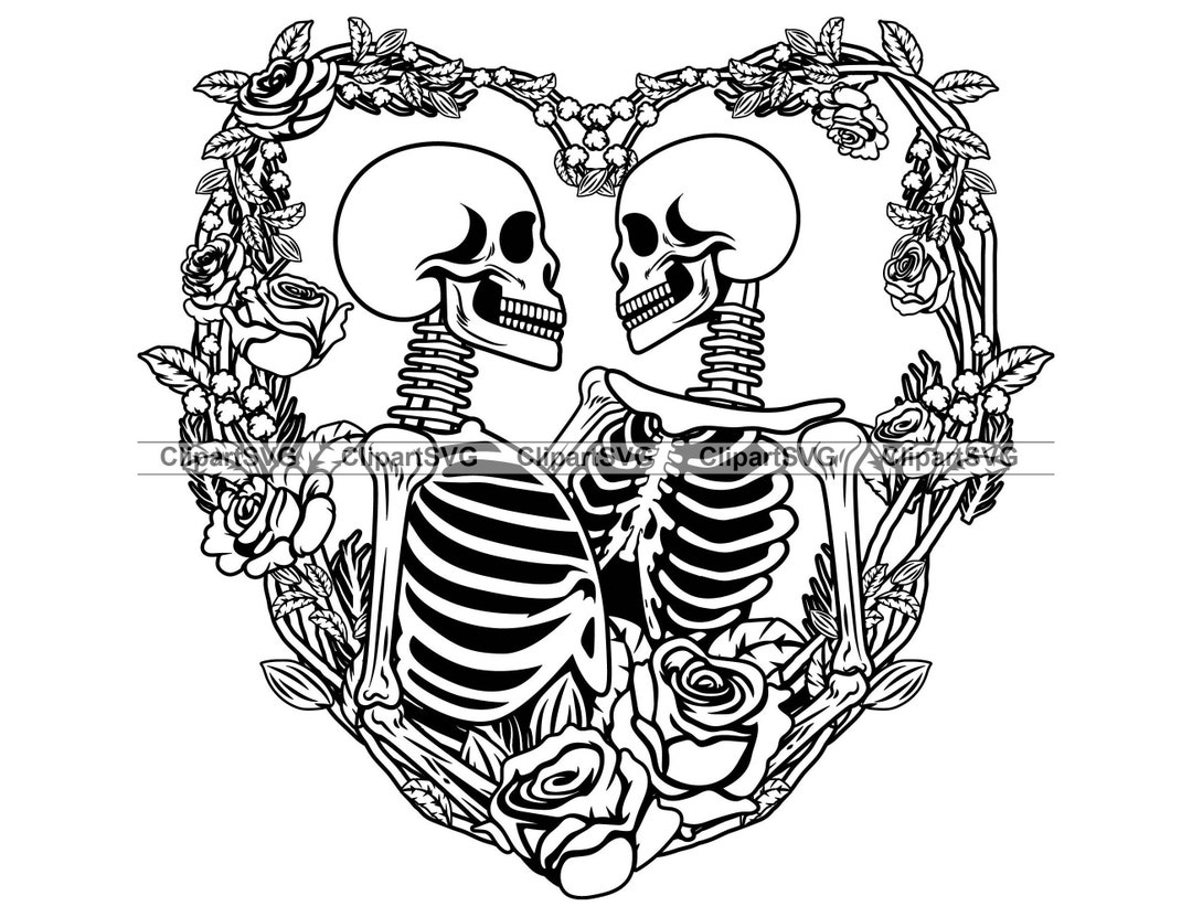 Skull Wedding Skeleton Lovers Couple Love Rose Canopy Holiday Romance Horror Gothic Wed Marriage ...