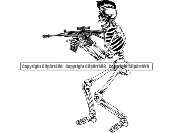 Skull Skeleton Mohawk Criminal Gangster Machine Gun Armed | Etsy Australia