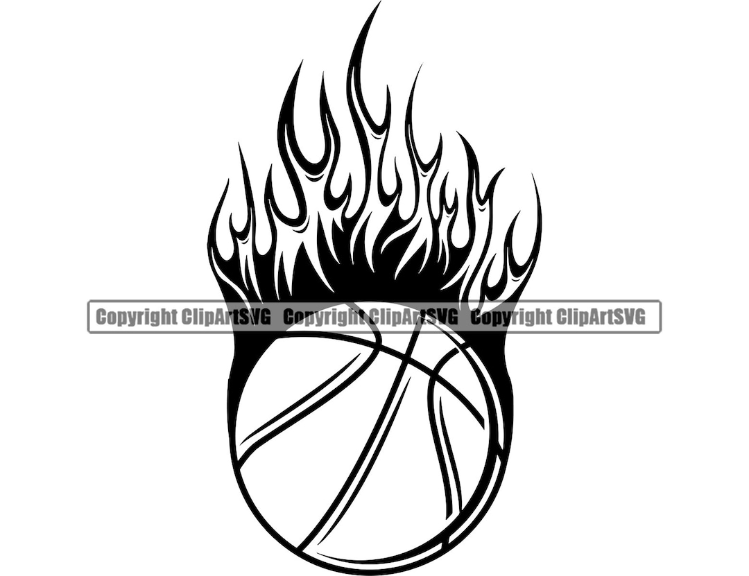Basketball Logo #7 Ball Fire Flames Player Ball Hoop Net Sports Game ...