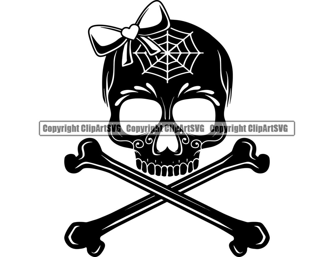 Female Girl Woman Bow Cobweb Skull Dawn Dead Head Evil Tattoo Skeleton ...