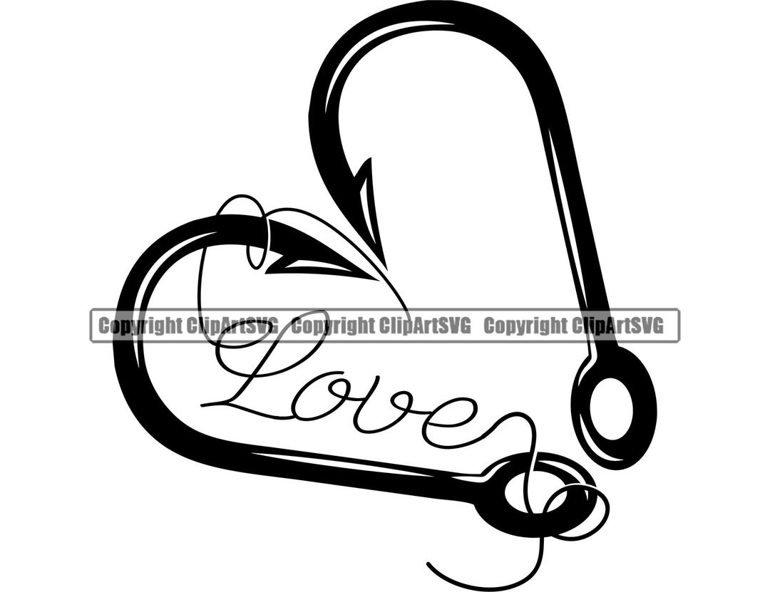 Fishing Bass Fish Hook Heart Love Design Element Pole Lake Fresh Salt ...