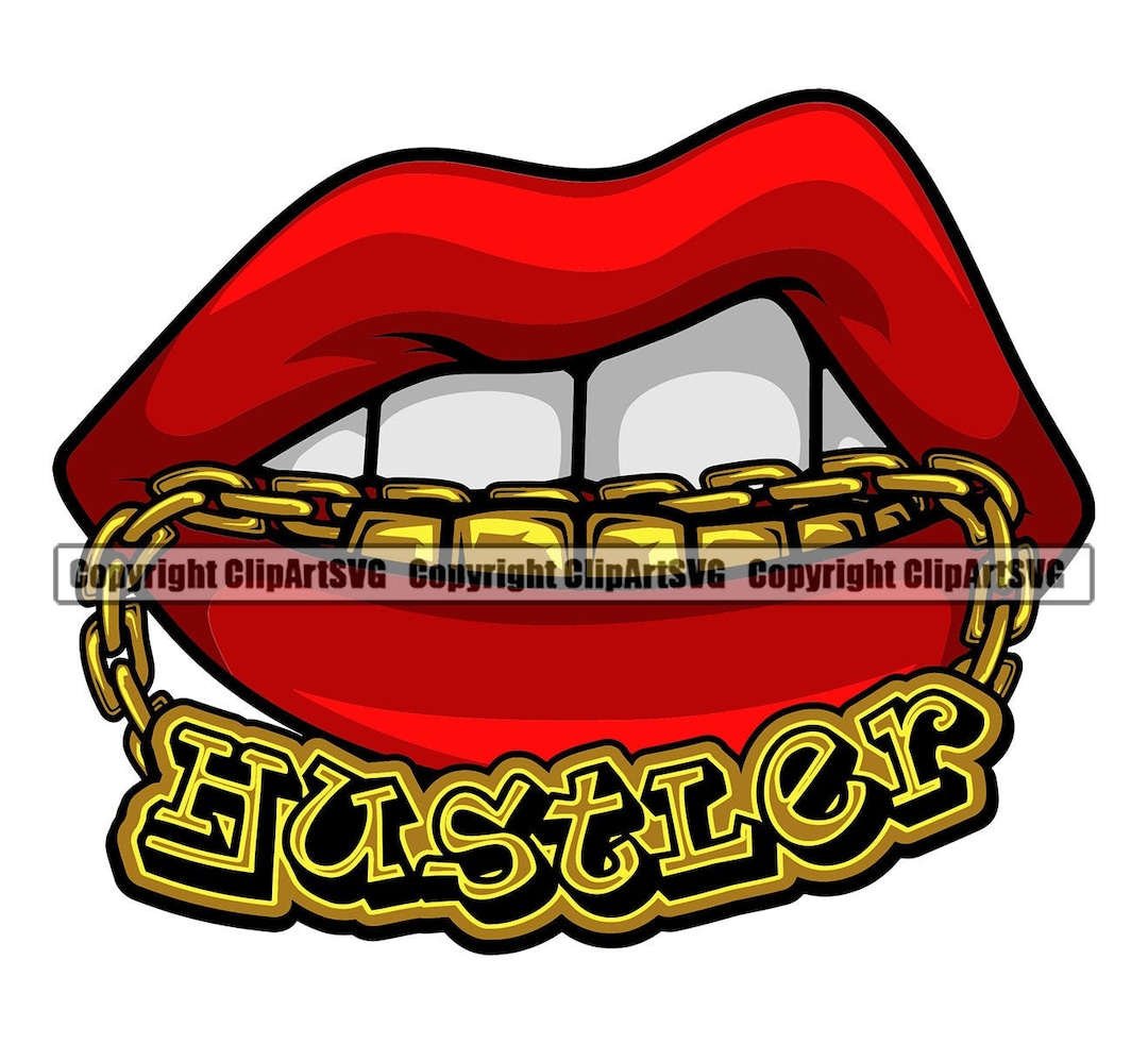Sexy Lip Mouth Gold Teeth Bite Chain Hustler Charm Grill Gangster Thug ...