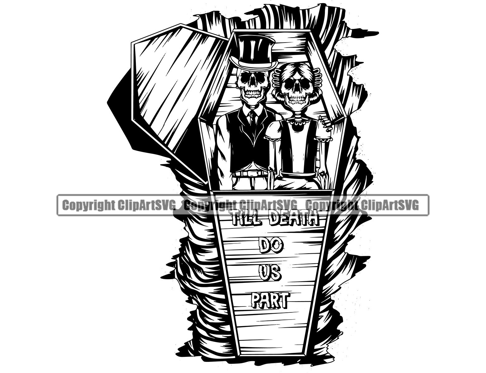 Skeleton Lovers Skull Couple Love Til Death Forever Death Dead Coffin ...