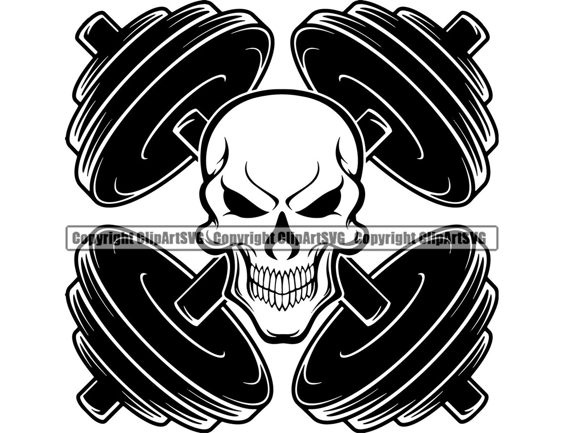 Bodybuilding Logo #62 Skull Dumbbell Bar Weightlifting Fitness Workout ...
