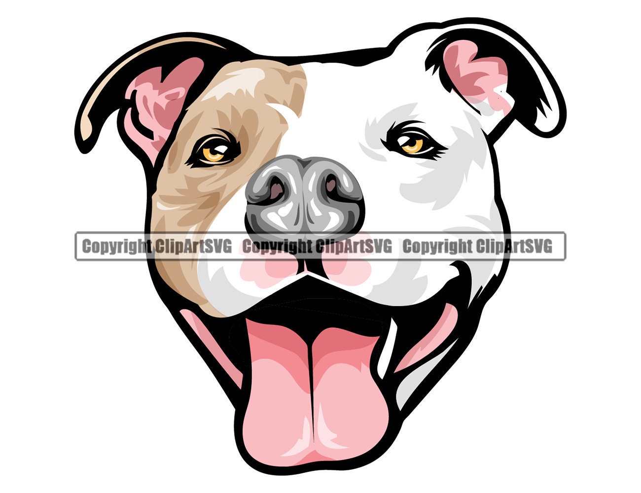Pit Bull Dog Breed Head Happy Face Puppy Pet Color Artwork American ...