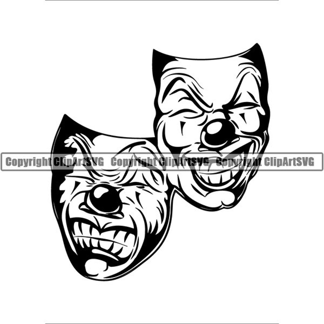 Happy Sad Masks Laugh Now Cry Later Clown Face Gangster Biker Thug ...