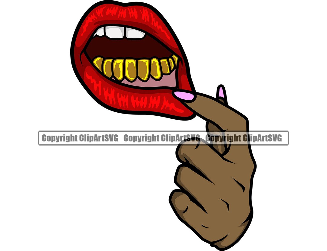 Lips Gold Teeth Female Hand Showing Mouth Mean Mug Ghetto Grill Rap Hip ...
