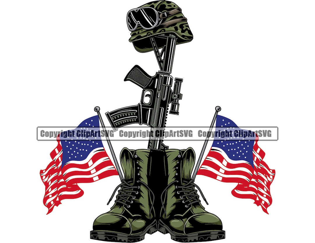 Military Boots Dog Tags Fallen Soldier Vet War Hero US Veteran Gun ...