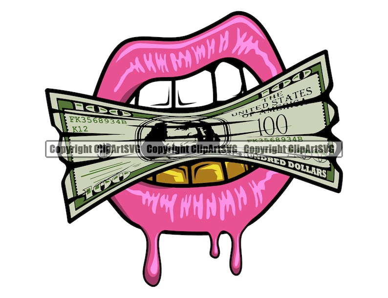 Sexy Lips Bite Money Cash 100 Dollar Bill Gold Teeth Mouth - Etsy