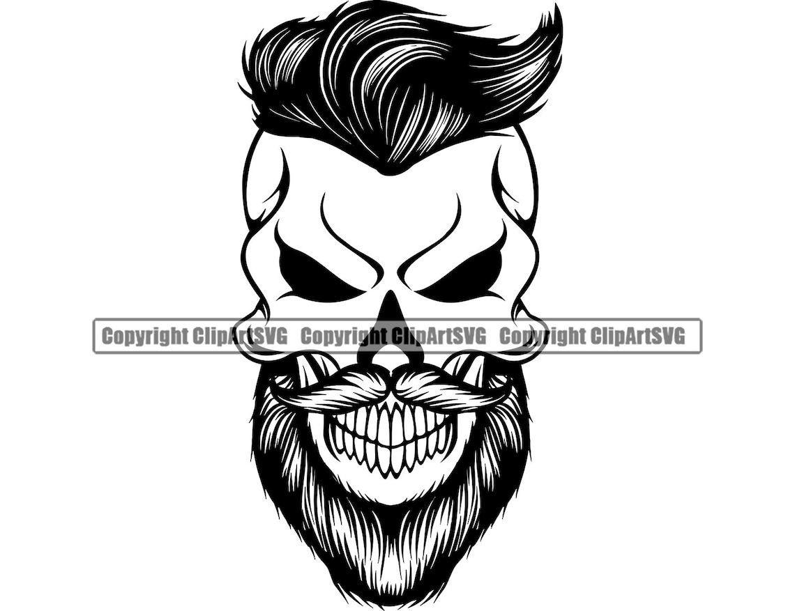 Skull Skeleton Beard Mustache Facial Hair Barber Shop - Etsy