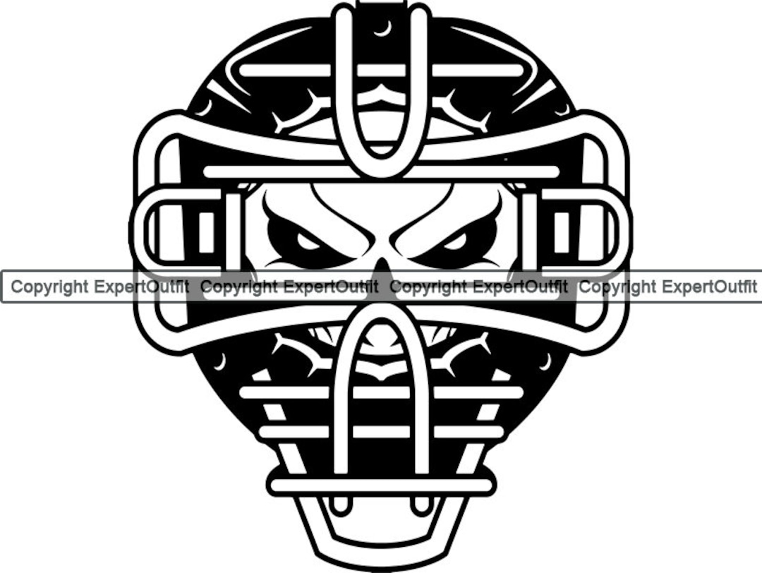 Sports Baseball Hat Head Skull Catcher Mask Bat Bite Cap Aggressive ...