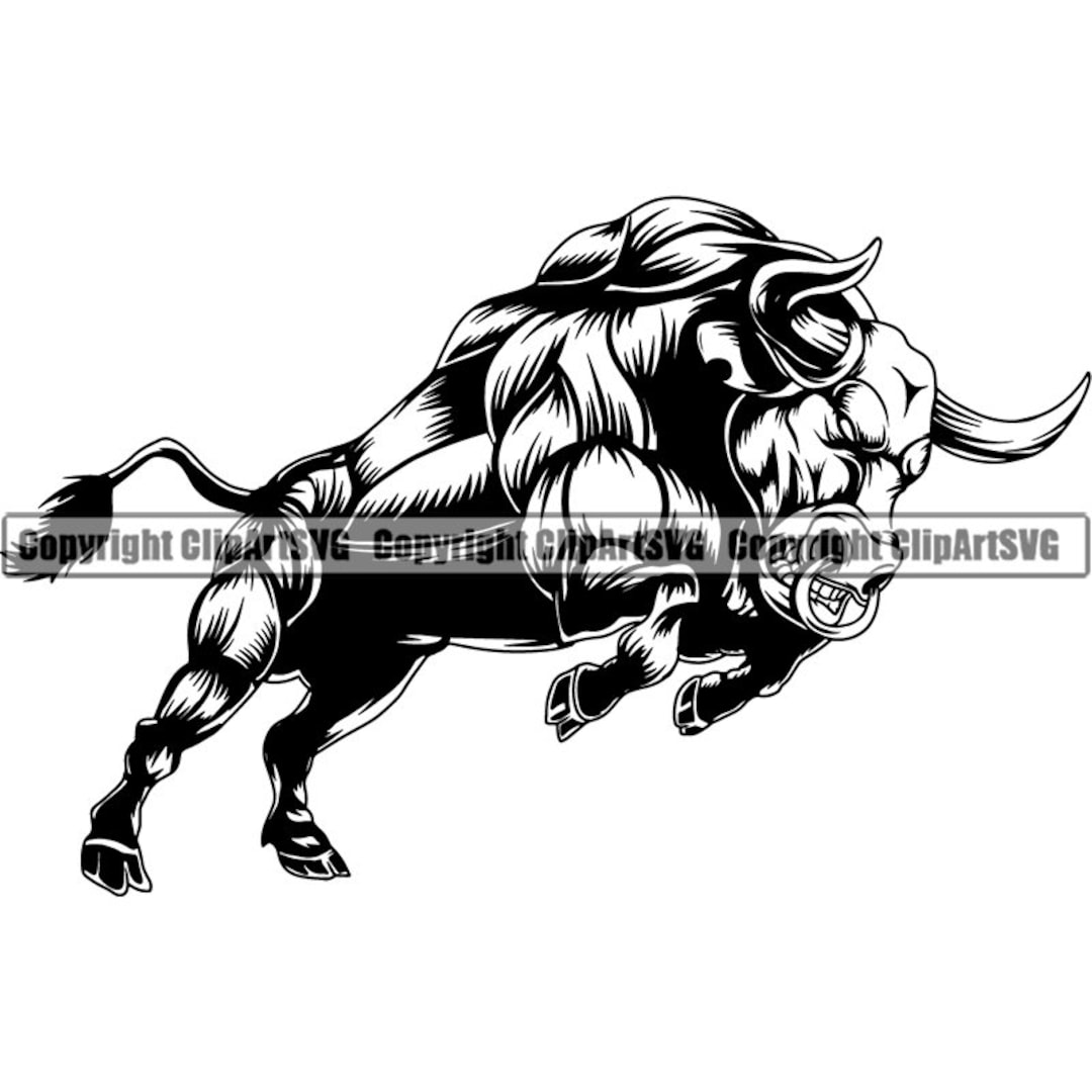 Bull Angry Athletic Muscle Steer Cowboy Western Animal School Team ...