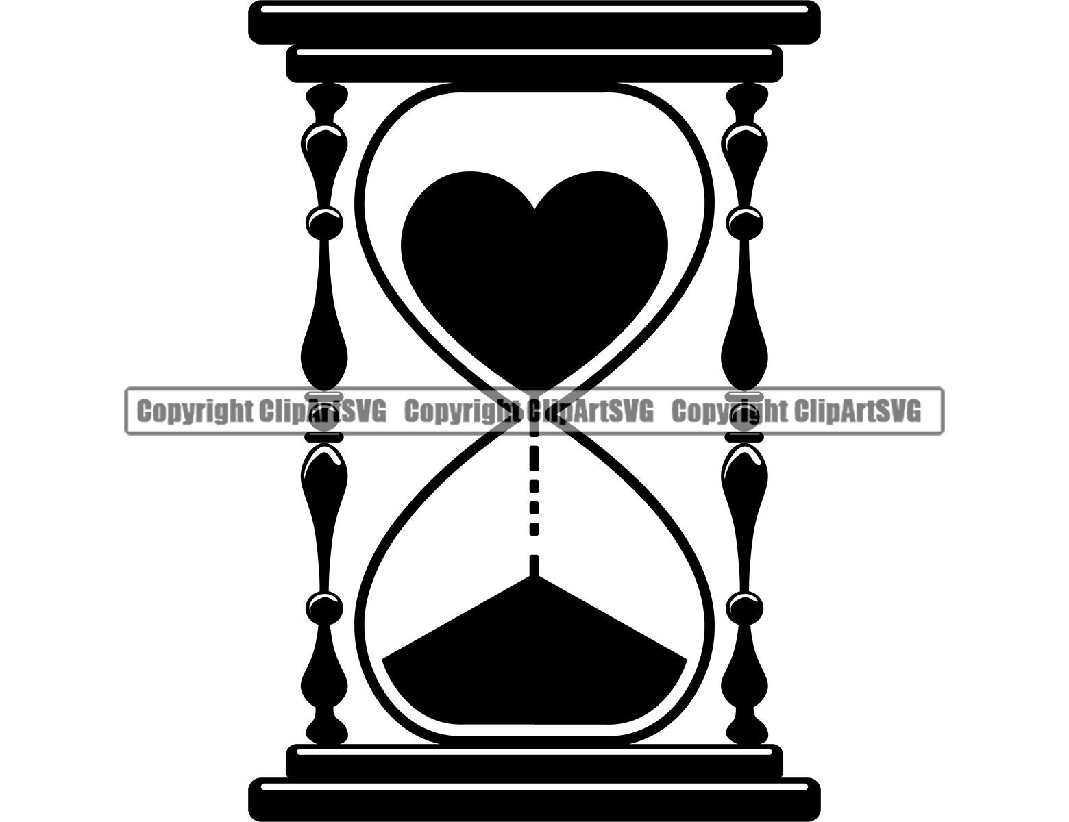 Hourglass Clipart Black And White Hearts