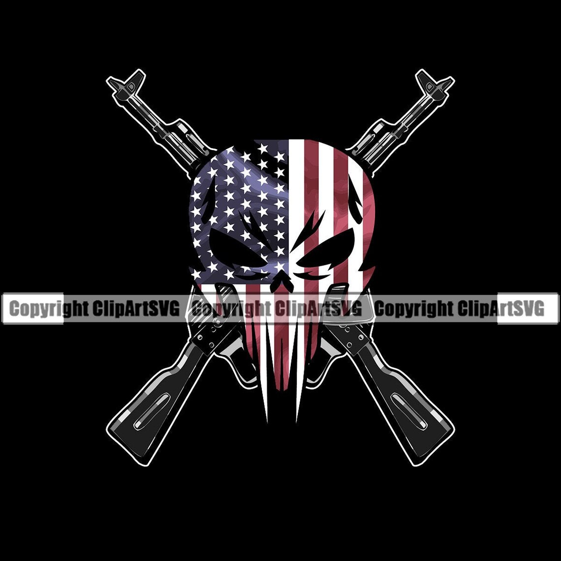 Skull Machine Gun Flag USA United States America Pistol Rifle - Etsy