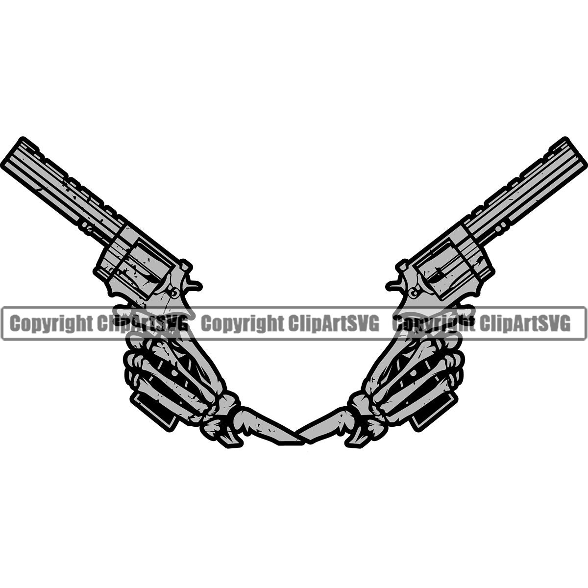 Skeleton Hand Holding Gun Robotic Hand Holding Skull, Illustration