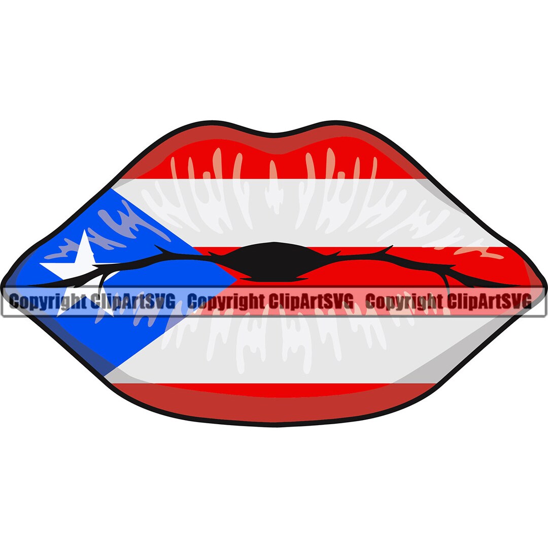 Puerto Rico Rican Lips Mouth Flag Country World Nation Map Sign Symbol ...