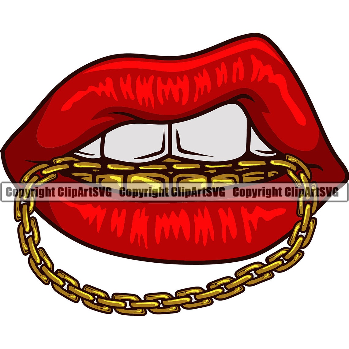Sexy Lips Mouth Gold Teeth Chain Thug Gang Mask Woman Female Girl ...