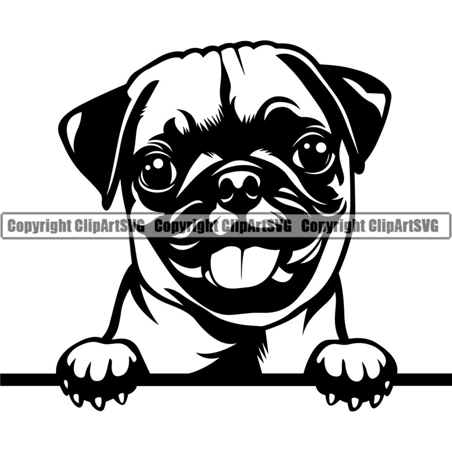 Pug Dog Breed Peeking Peek-a-boo Paw Puppy Pup Pet Art French - Etsy