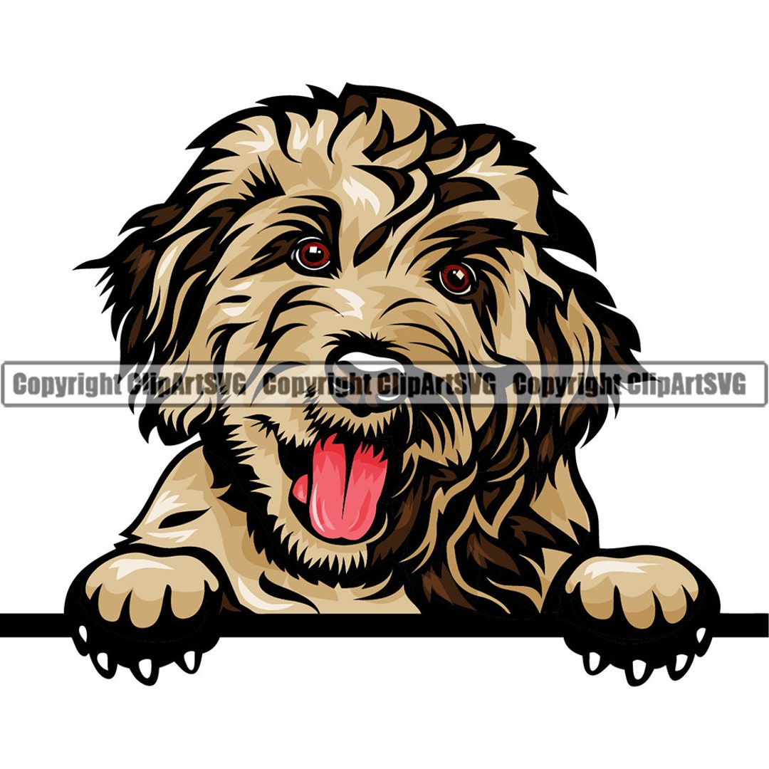 Goldendoodle Dog Peeking Peek-a-boo Breed Happy Puppy Pet Color Artwork ...