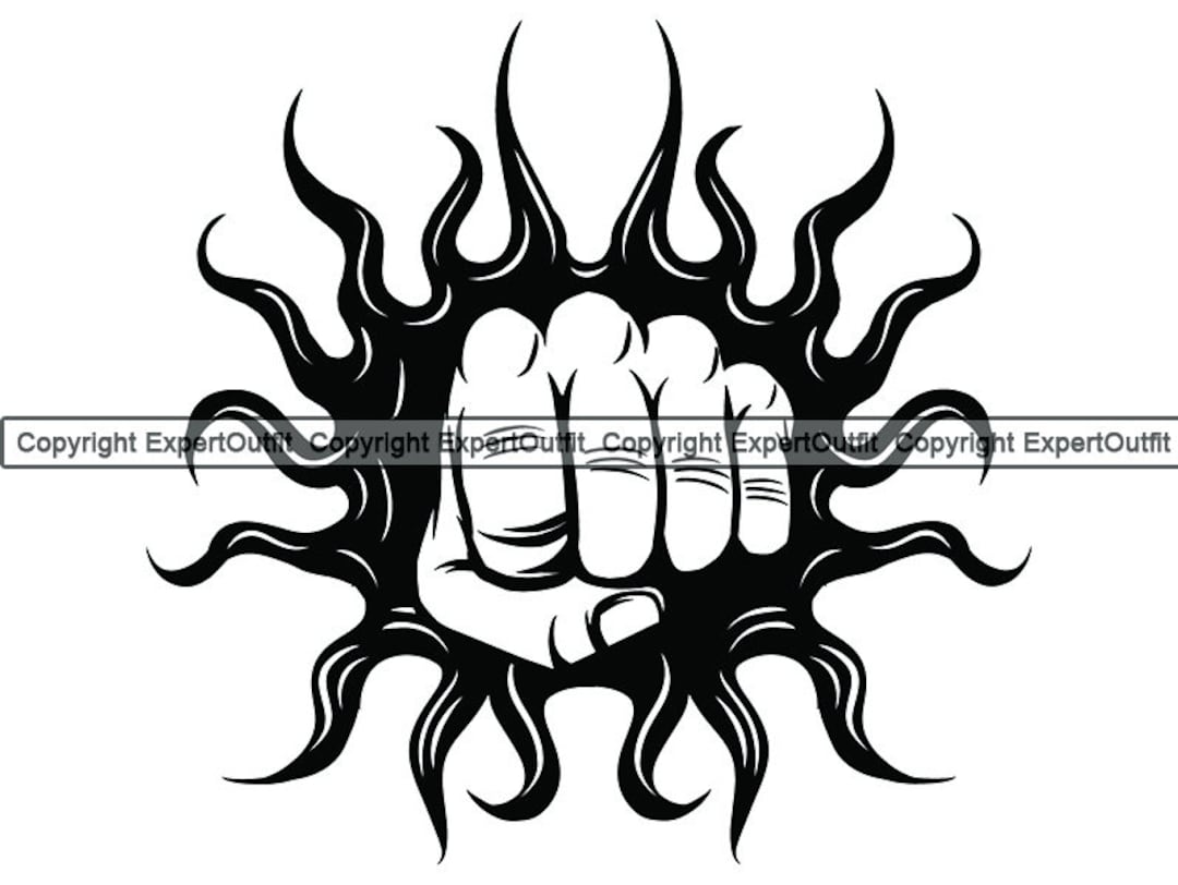 Flaming Fist Hand Fire Burning Knuckle Straight Punch MMA Logo Martial ...