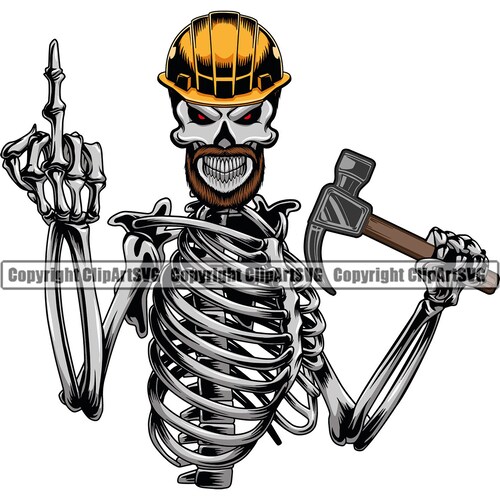 Construction Skull Skeleton Hard Hat Helmet Worker Hammer Tool - Etsy