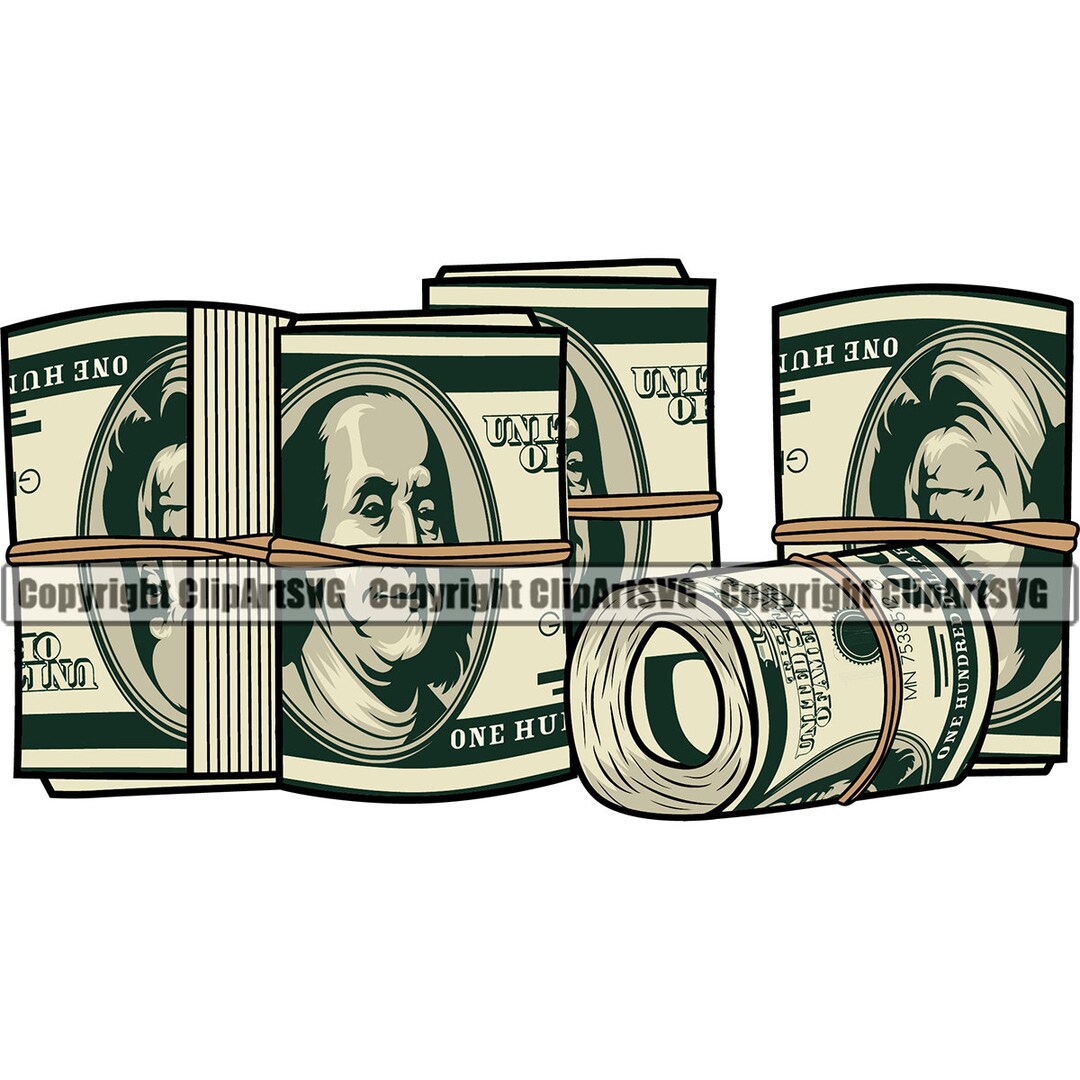 Money Roll Pile 100 Hundred Dollar Bill Rubber Band Stack Knot Cash ...