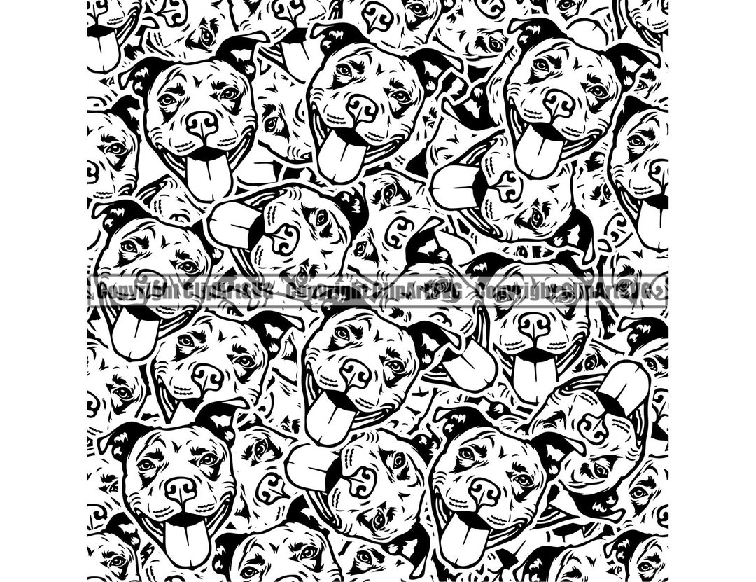 American Pit Bull Seamless Pattern Dog Paw Puppy Pet Terrier Breed K-9 ...