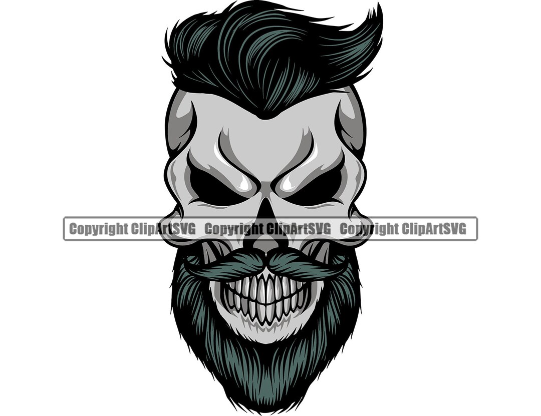 Skull Skeleton Beard Mustache Facial Hair Barber Shop Barbershop Salon ...