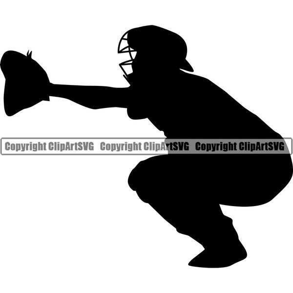 Baseball Catcher Silhouette - Etsy