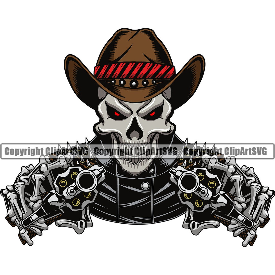 Cowboy Outlaw Skull Leather Spiked Jacket Hat Guns Pistols Country ...